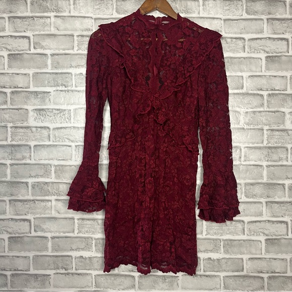 SAYLOR | Dresses | Sailor X Free People Devin Wine Flutter Cuff Sleeve ...